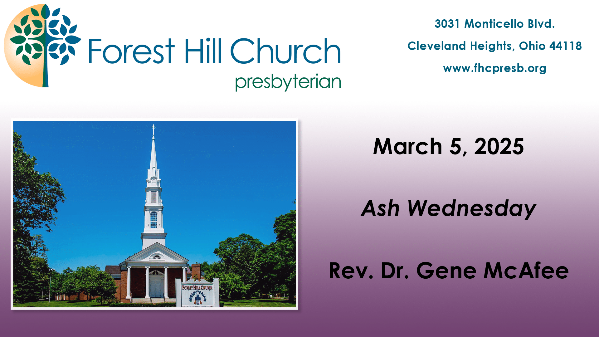 Ash Wednesday 2025 - Forest Hill Church, Presbyterian
